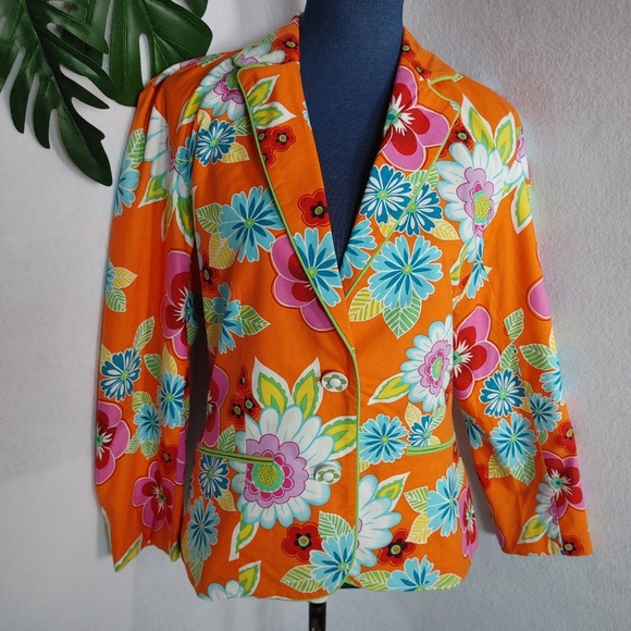 Vintage | Jackets & Coats | Felice Pappas Bright Floral Blazer Jacket ...